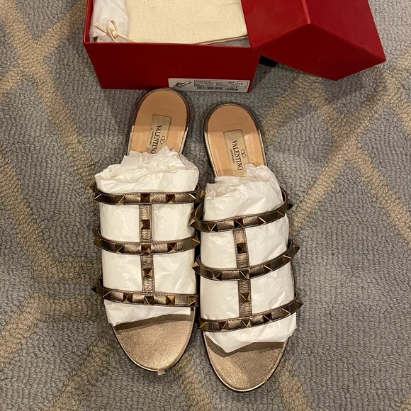 Valentino | Shoes | Valentino Rockstud Slides Bronze Size 38 | Poshmark